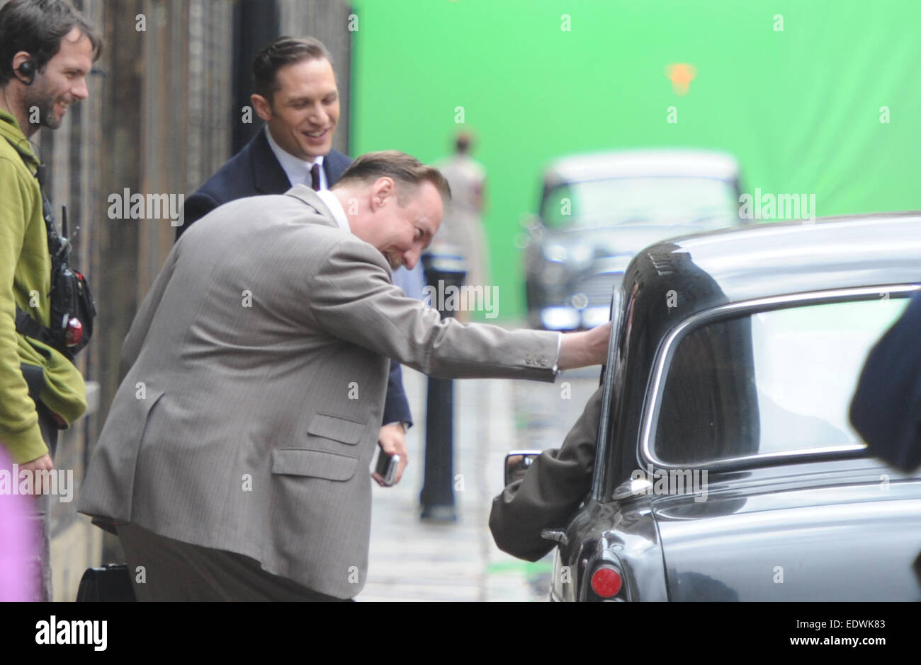 Tom Hardy filming on the set of his new movie 'Legend' in London ...