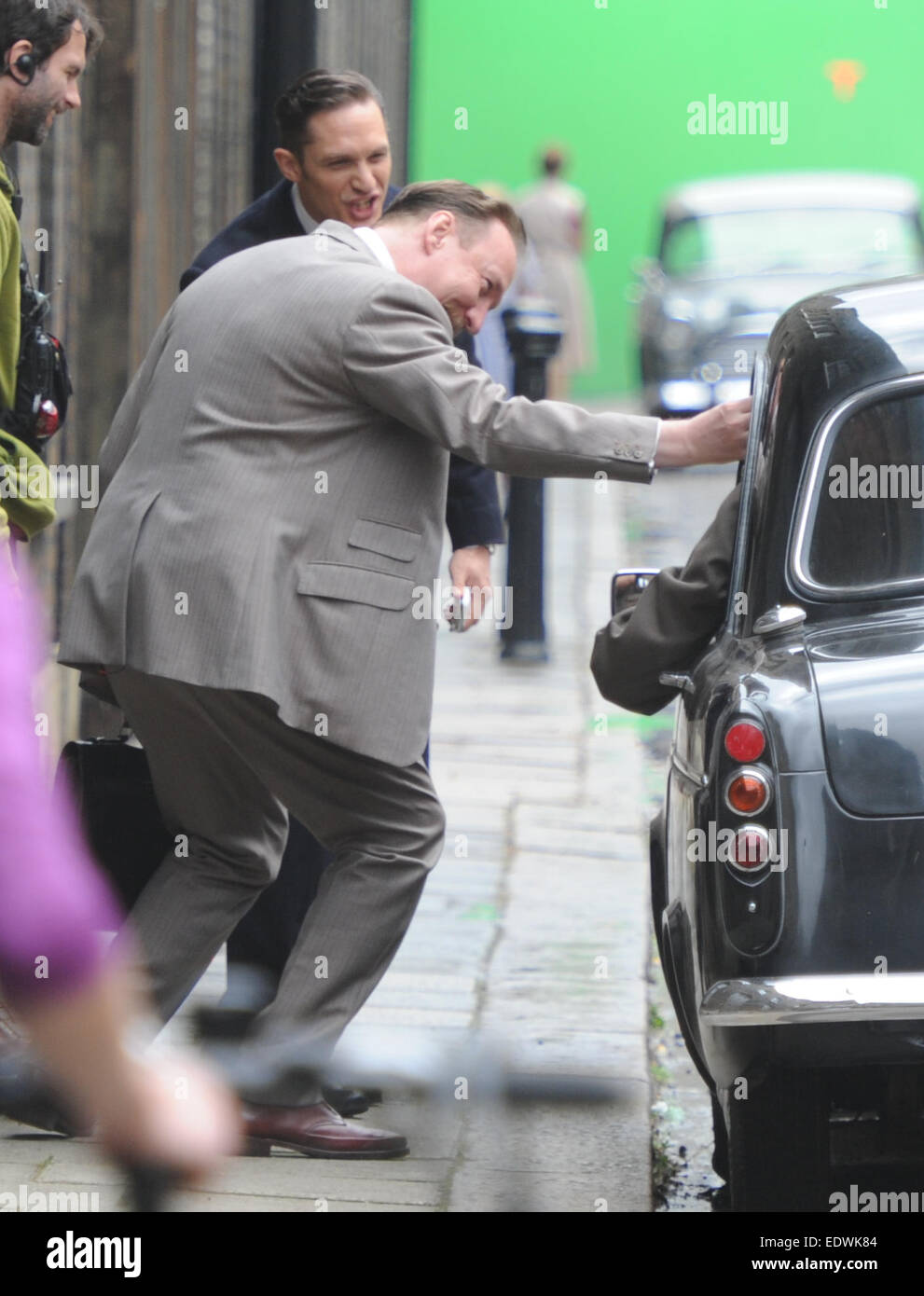 Tom Hardy filming on the set of his new movie 'Legend' in London ...