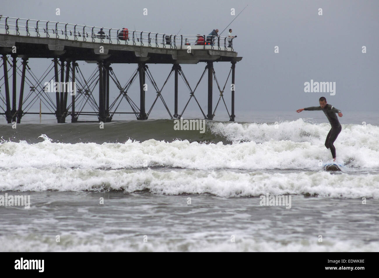 Surfing near Saltburn Stock Photo - Alamy