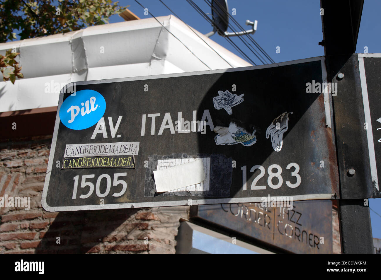 The street sign of Avenida Italia, in the Barrio Italia area of ...