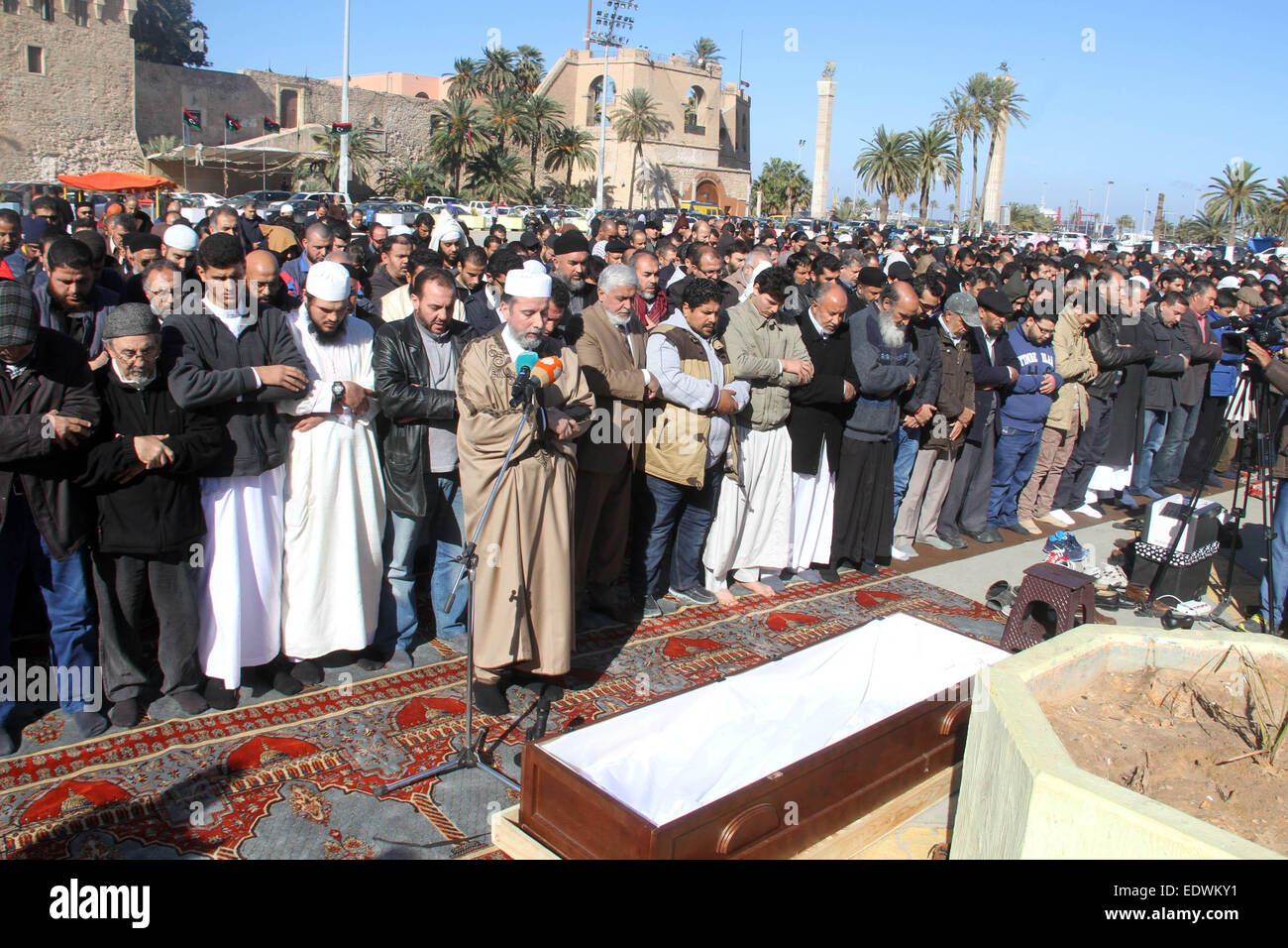 Tripoli, Libya. 10th Jan, 2015. People attend the funeral of Abu Anas ...