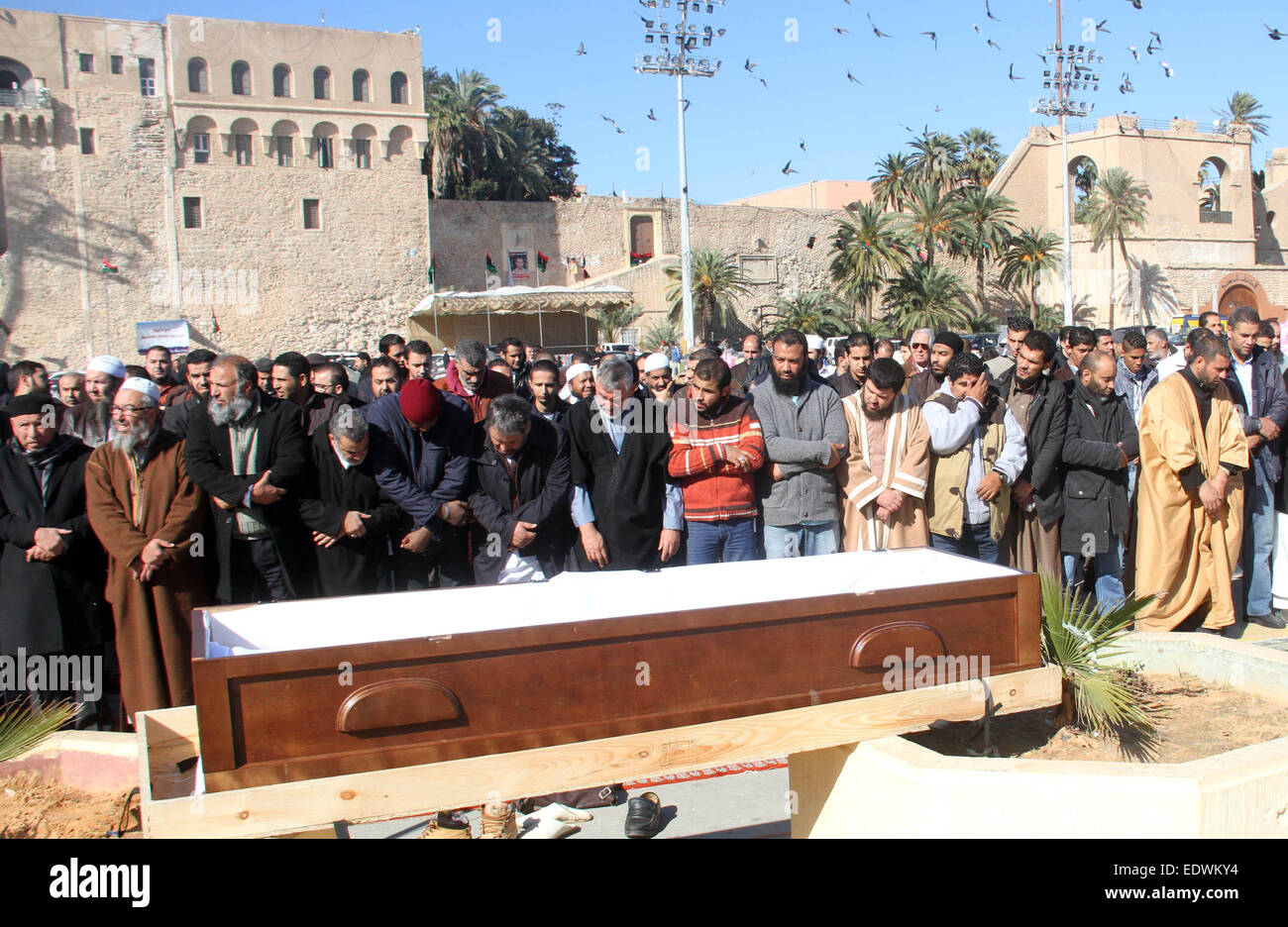 Tripoli, Libya. 10th Jan, 2015. People attend the funeral of Abu Anas ...