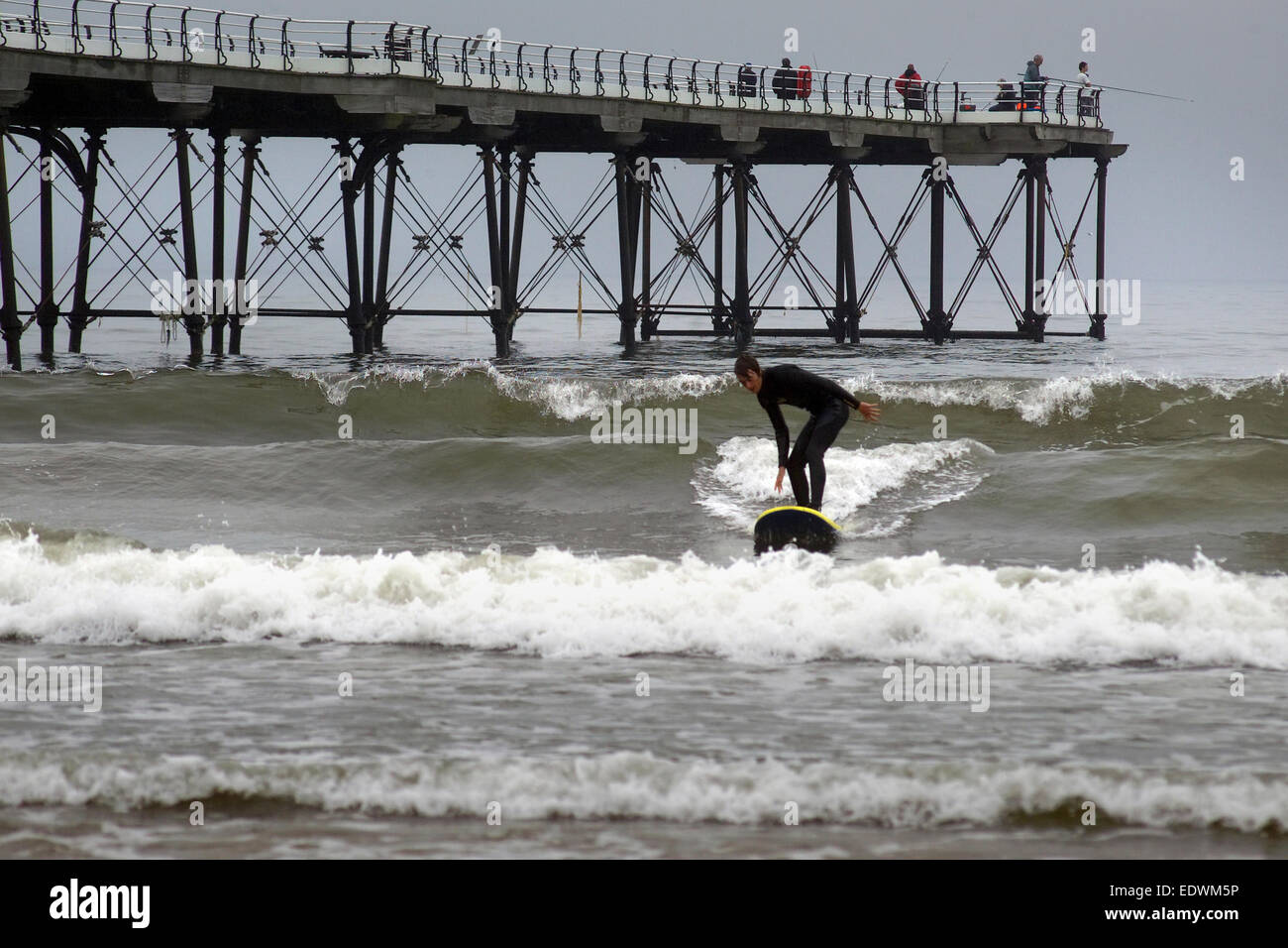Surfing near Saltburn Stock Photo - Alamy