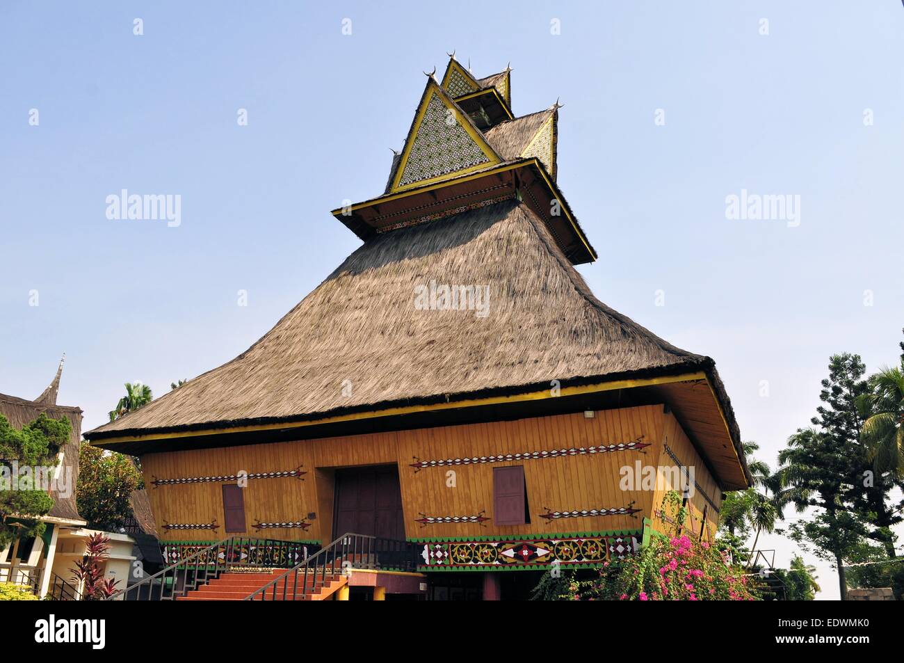 A heritage wooden house built in traditional style of Riau on the ...