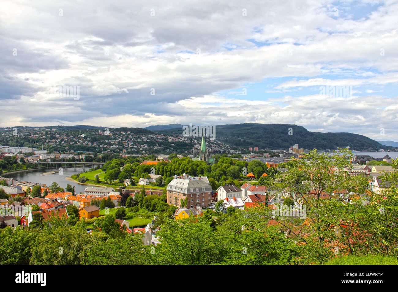 Panoramic view on city of Trondheim in summer Stock Photo - Alamy