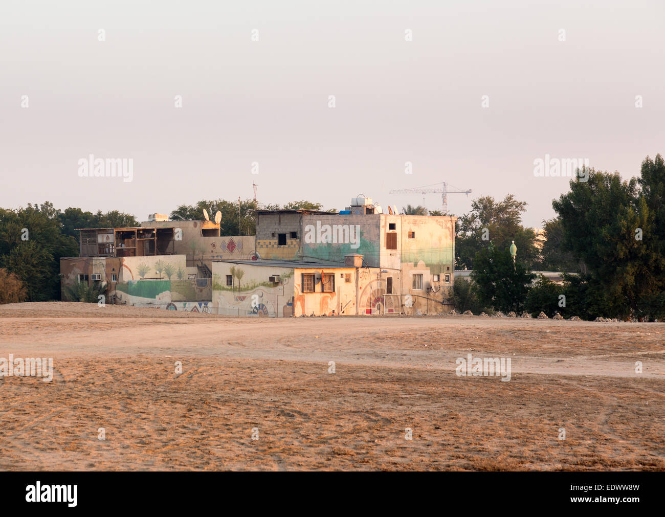 Murals painted on the walls of house near Seef fort in Bahrain, Middle ...