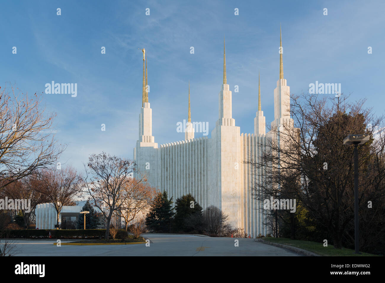 Winter holiday view of Washington DC Temple or Church of Jesus Christ ...