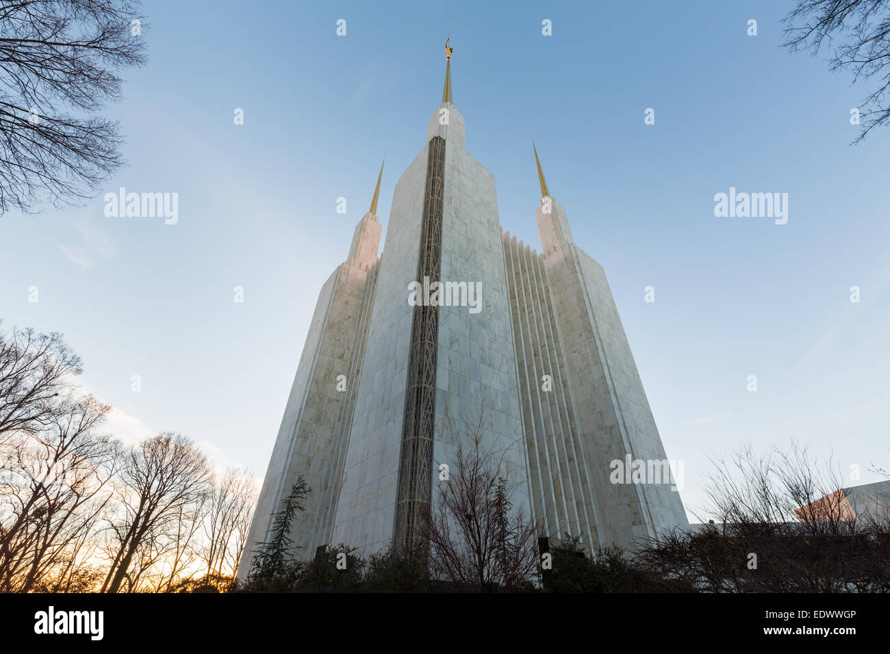 Winter holiday view of Washington DC Temple or Church of Jesus Christ ...