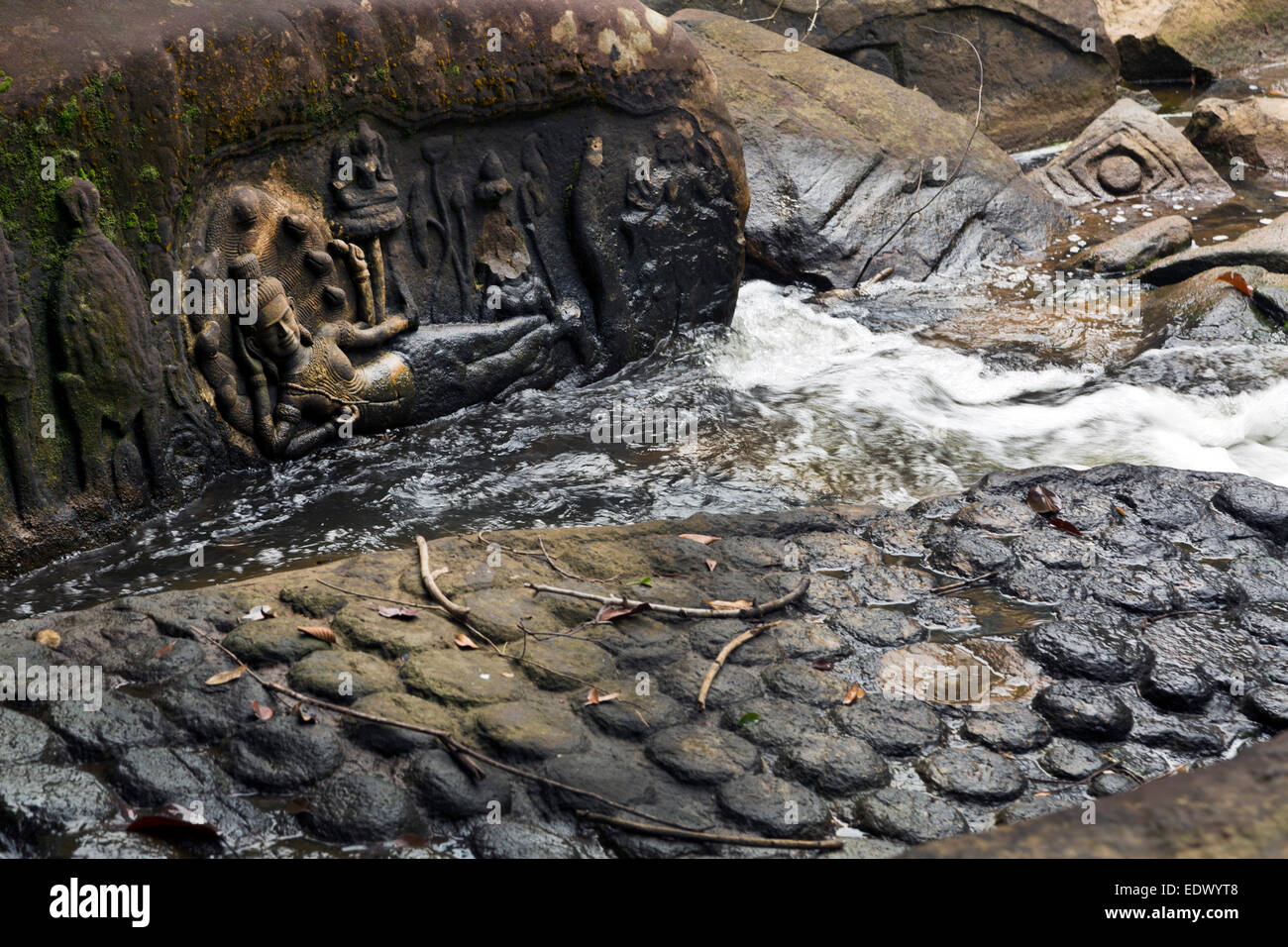 Lingas and sculptures of Hindu gods at Kbal Spean, the River of a ...