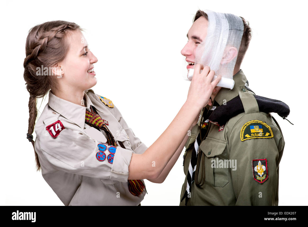 First scout medical aid with bandage isolated on white background Stock ...