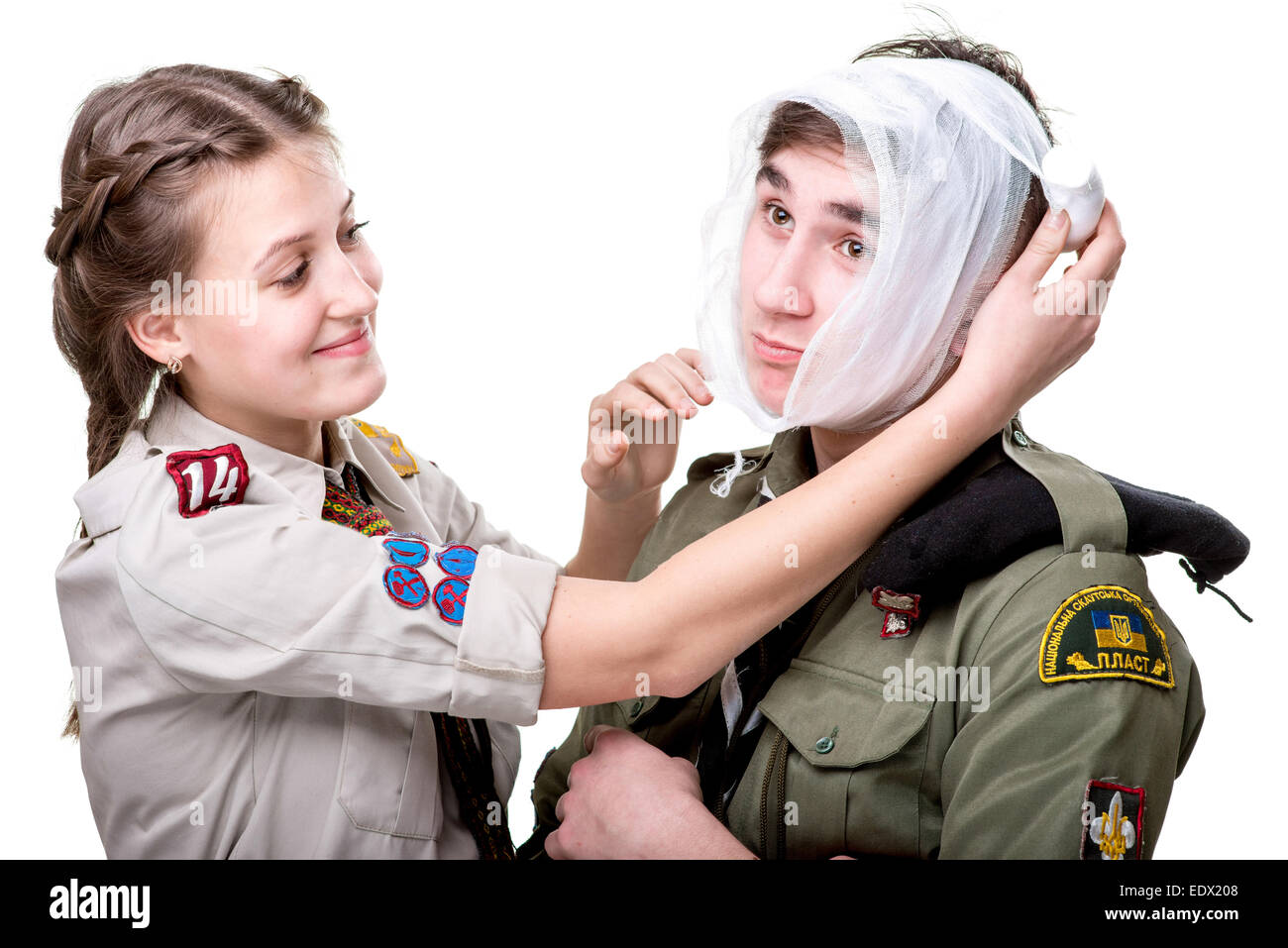 First scout medical aid with bandage isolated on white background Stock ...