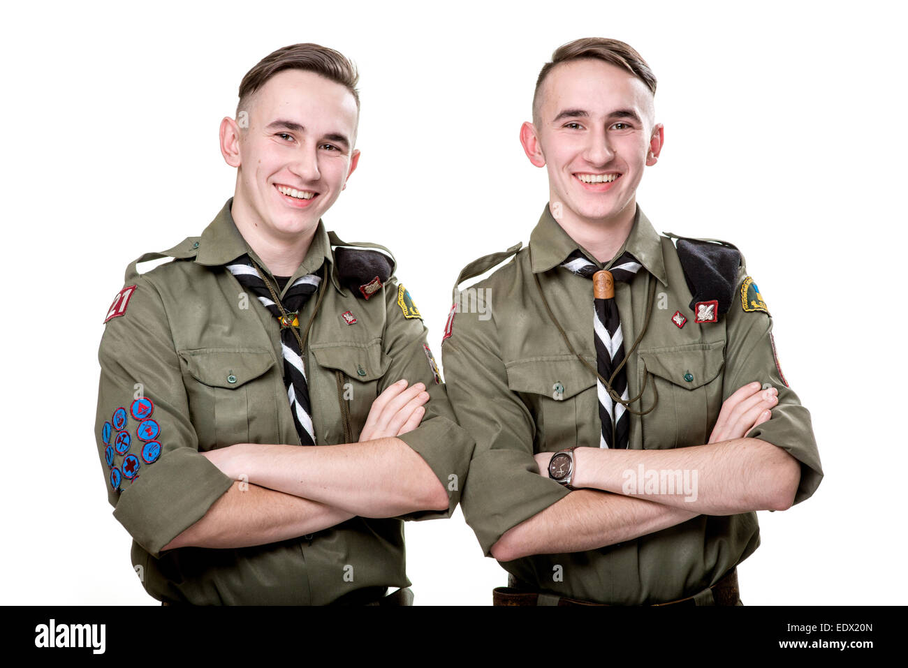 Two scout brothers together isolated on white background Stock Photo ...
