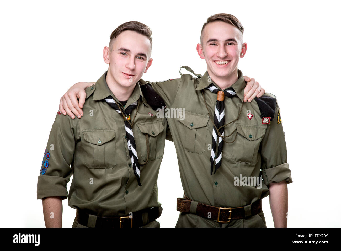 Two scout brothers together isolated on white background Stock Photo ...