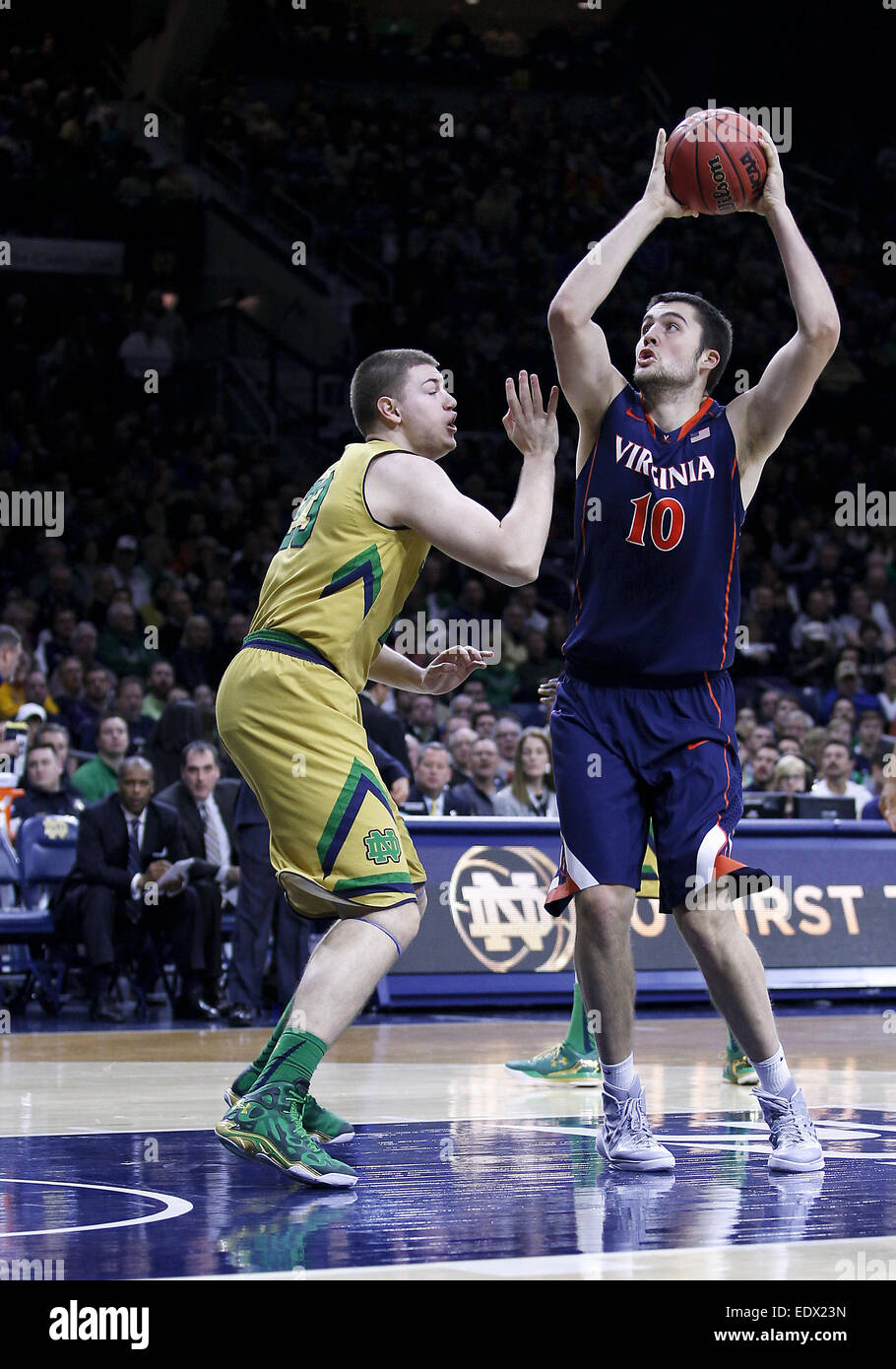South Bend, Indiana, USA. 10th Jan, 2015. Virginia forward Mike Tobey ...