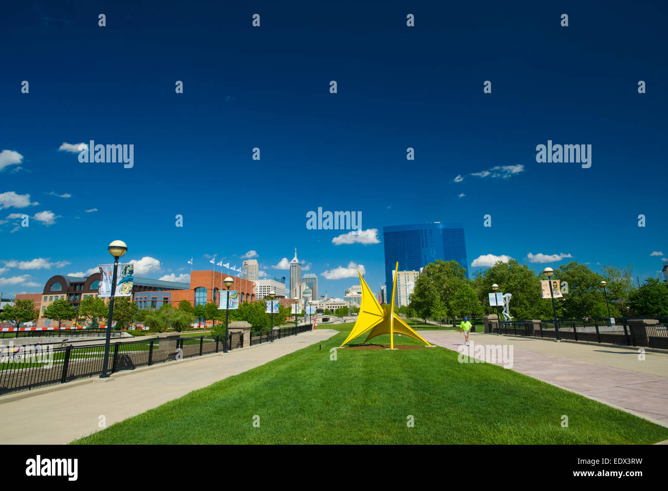 Indianapolis skyline, Indiana. "Yellow Butterfly" public art sculpture ...