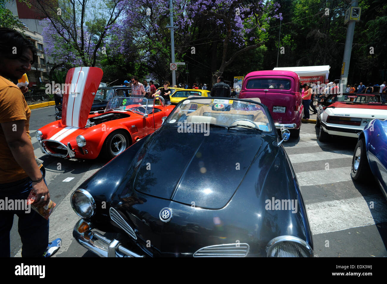 Vintage car show in Mexico City near Mexico Park in the Condesa area of ...