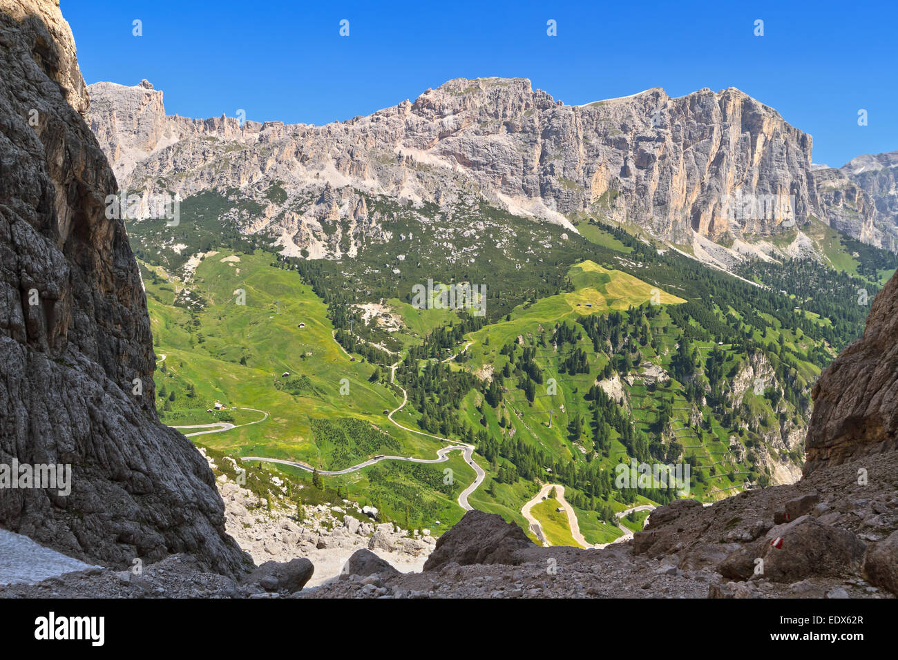 High Badia Valley and road to Gardena pass from Setus Valley, Alto ...