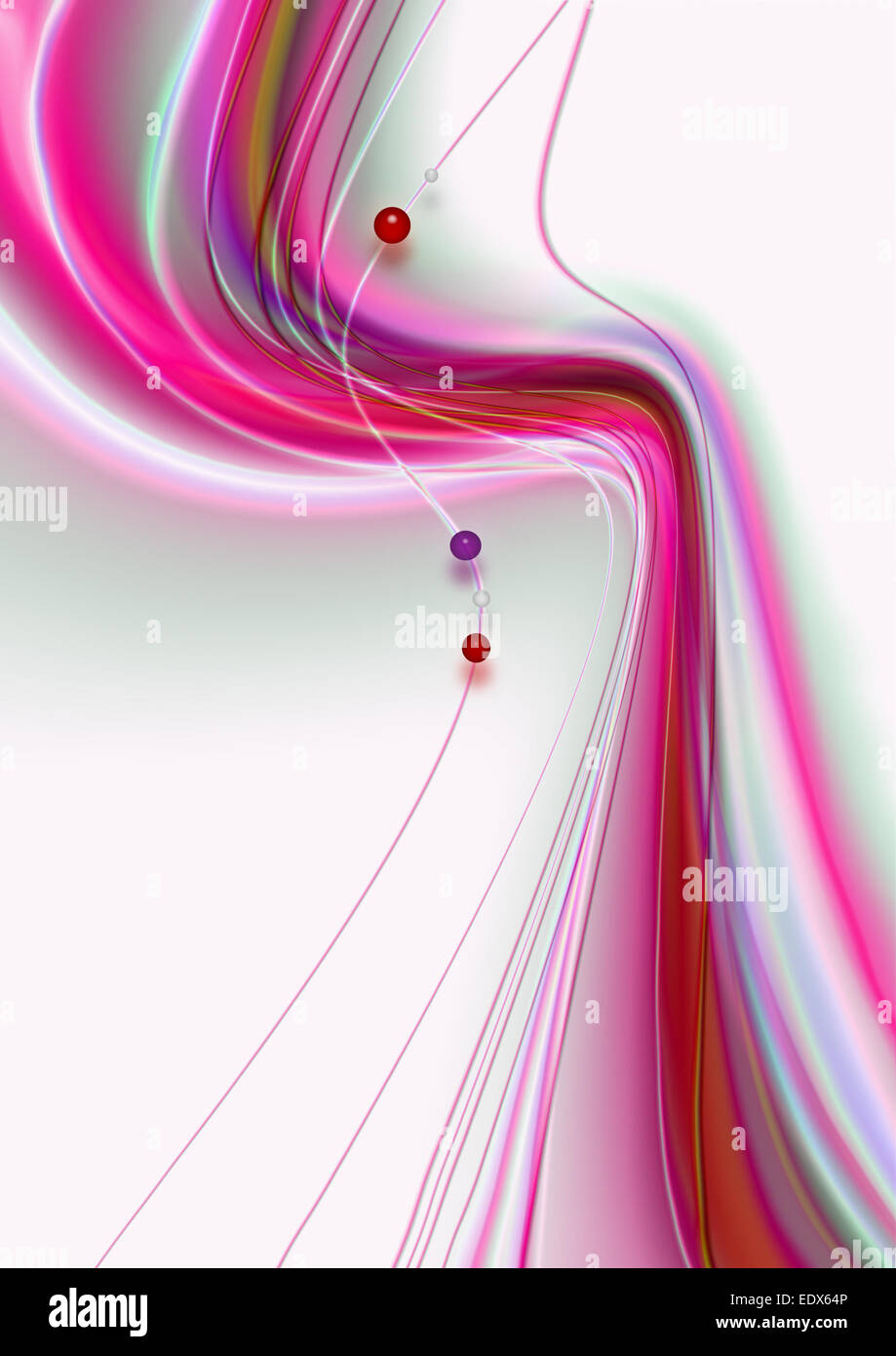 Delicate lines with balls and pink curved lines on a white background ...