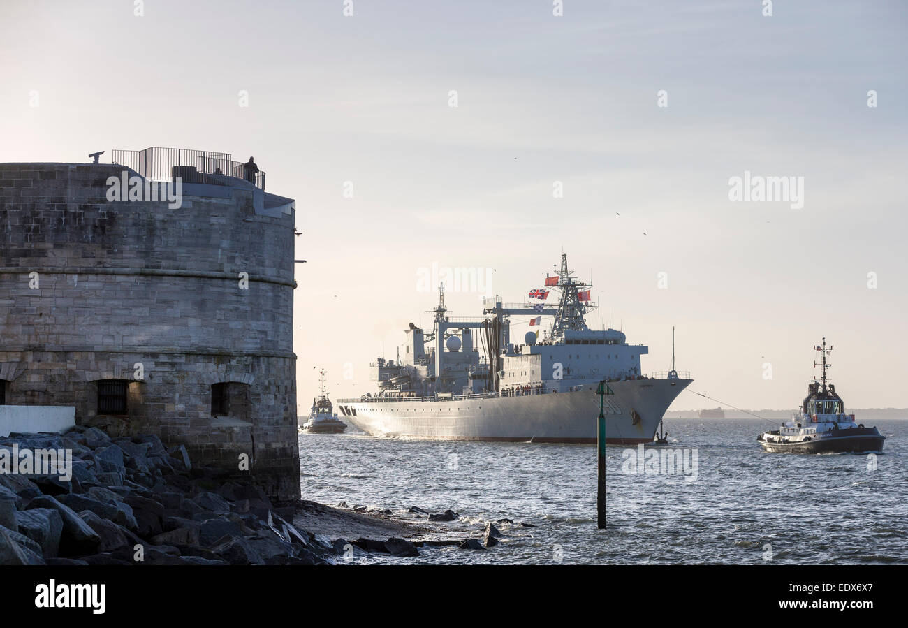 The Chinese Naval replenishment ship Chaohu passes the Round Tower as ...