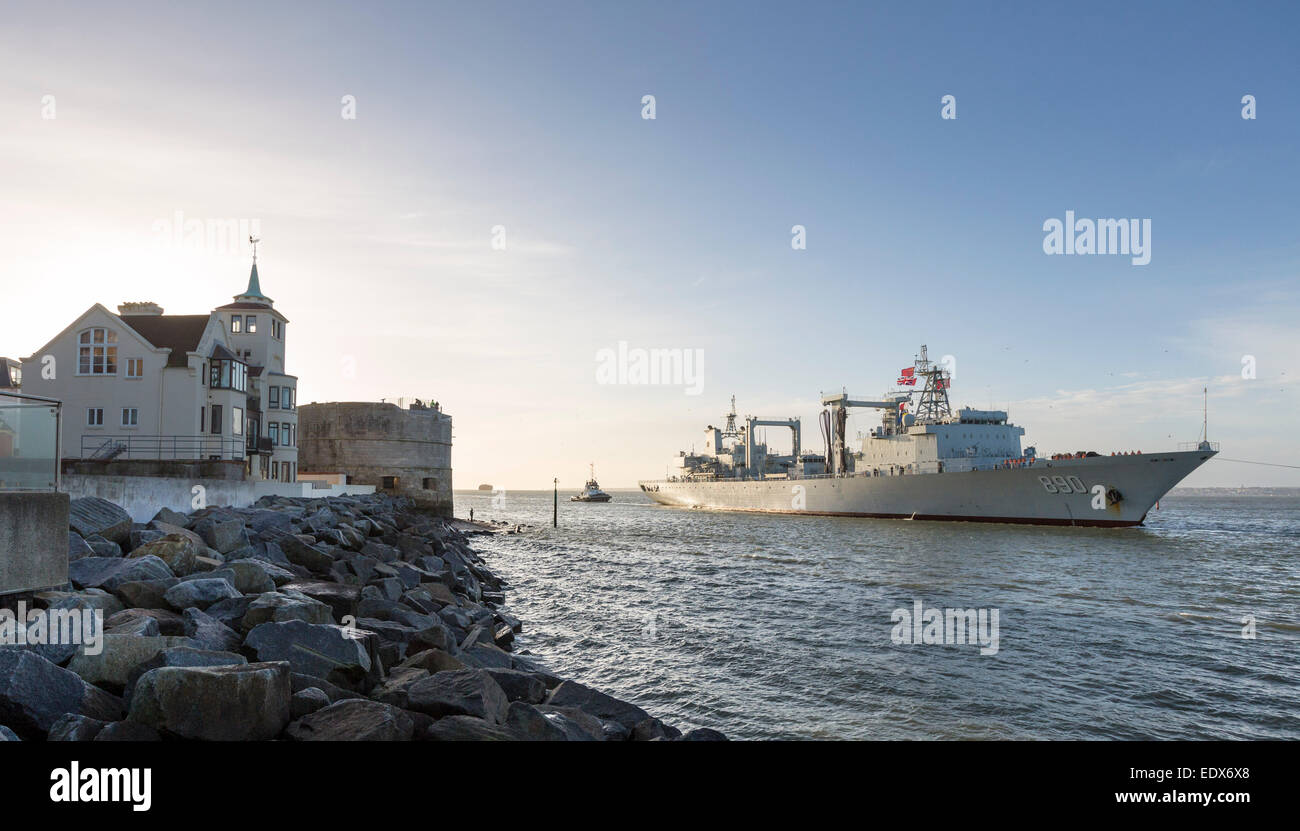 The Chinese Naval replenishment ship Chaohu passes the Round Tower as ...