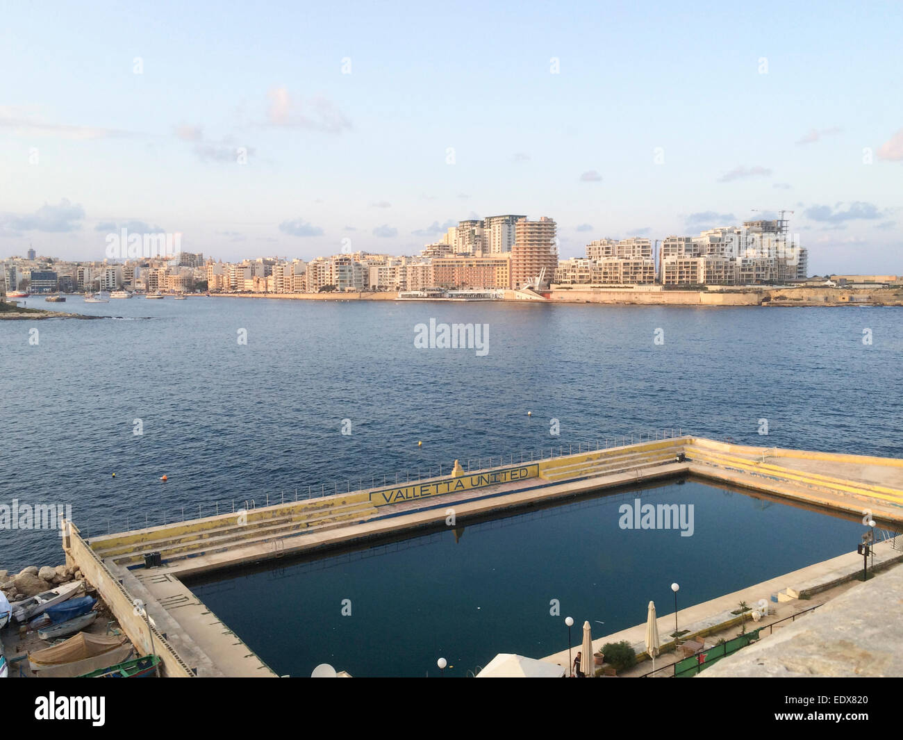 view from Valletta over the sea water swimming pool to Sliema Stock ...