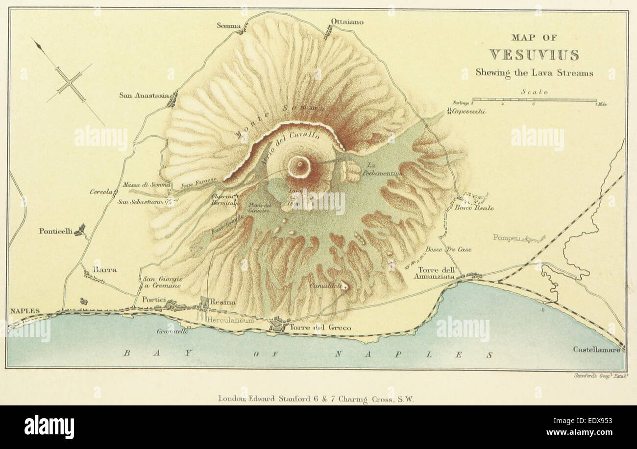 This 1868 map by Lobley depicts Mount Vesuvius, illustrating the ...
