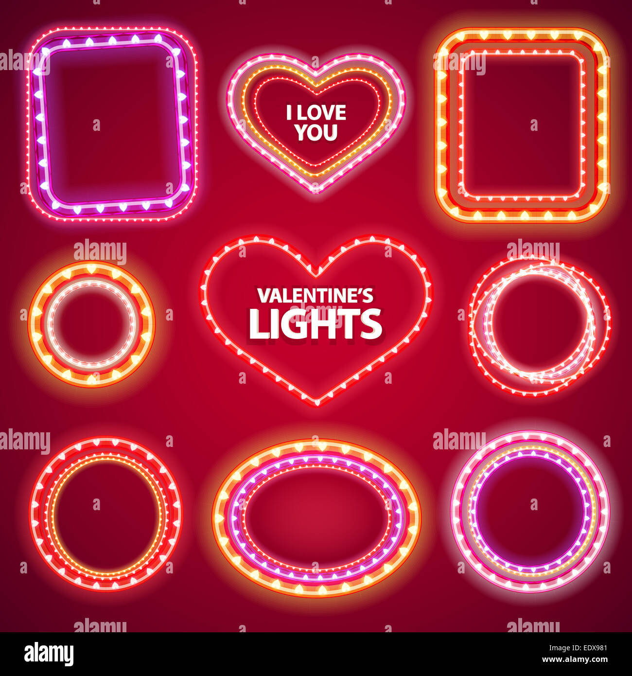 Valentines Neon Lights Frames with a Copy Space Set2 Stock Photo - Alamy