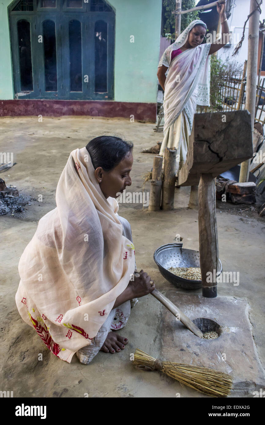 Sivasagar, Assam, India. 11th Jan, 2015. Assamese women prepare rice ...