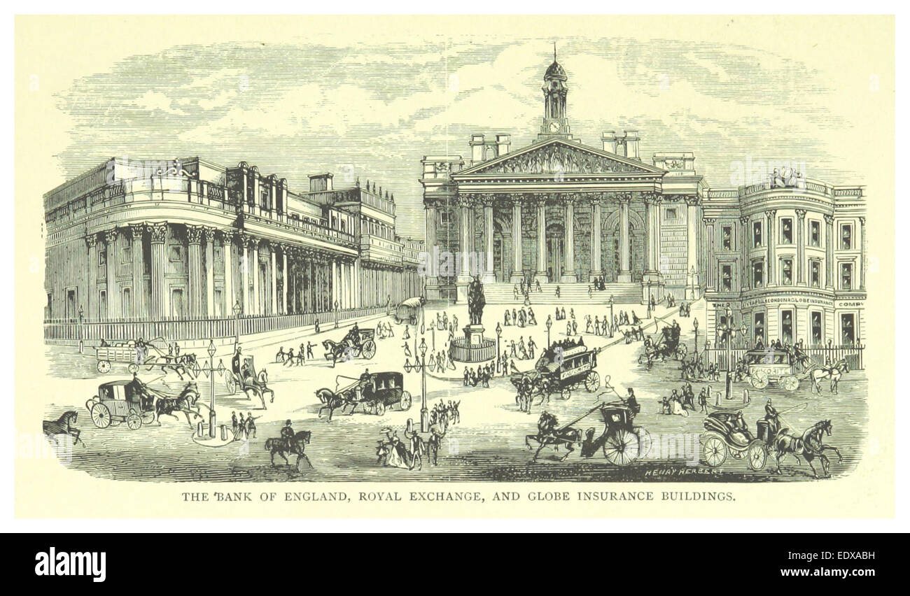 An 1873 illustration showing the Bank of England, the Royal Exchange ...