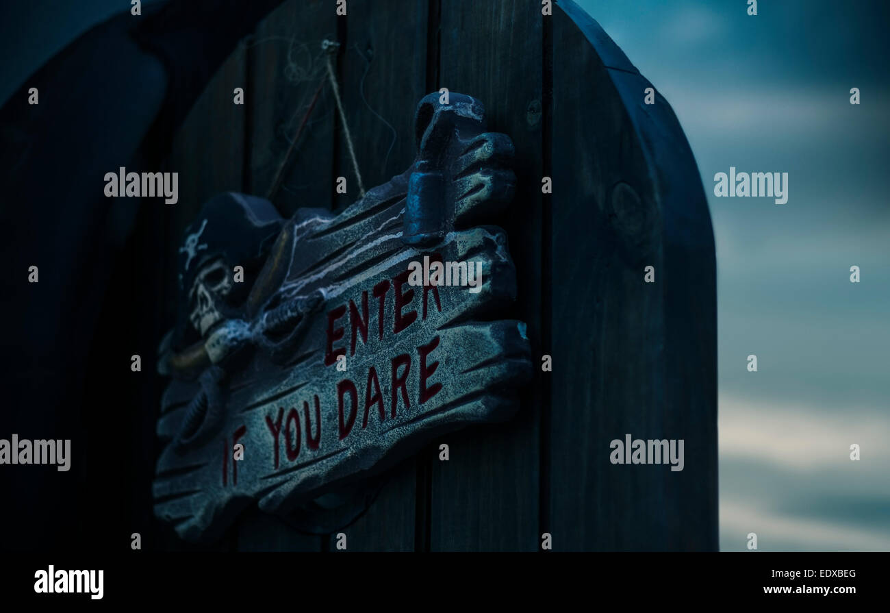 Halloween spooky signage on door Stock Photo - Alamy