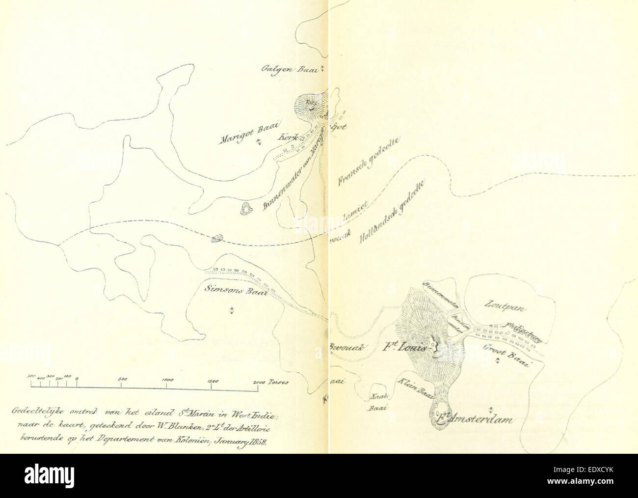 An 1863 map from Raders, showing the island of St. Martin in the ...