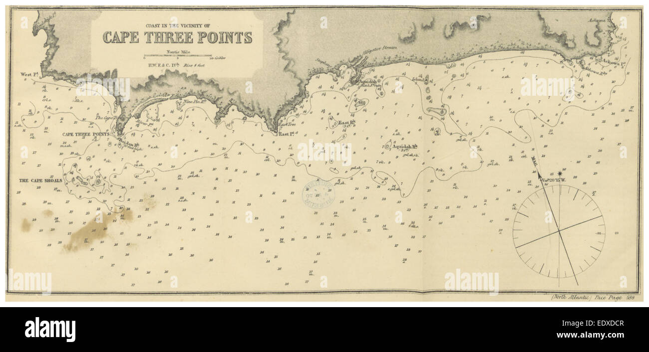This 1869 illustration by Rosser shows Cape Three Points, a prominent ...