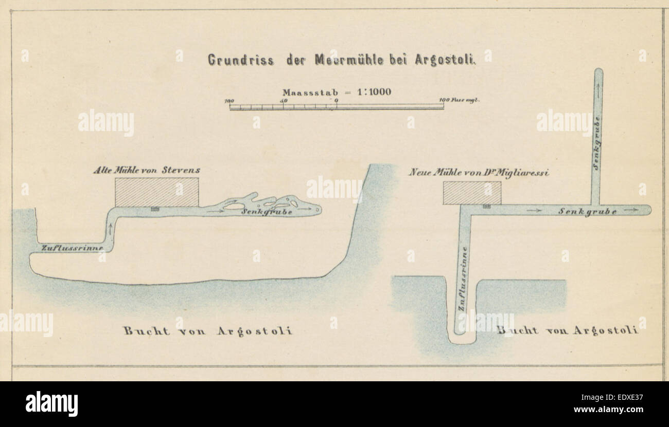 An 1873 map illustration of the coastal area near Agostoli, depicting ...