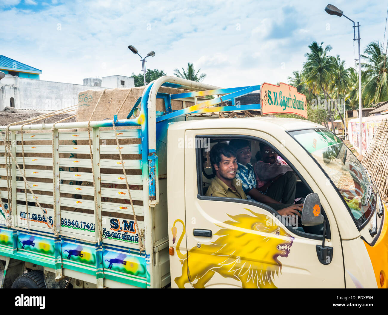 THANJAVOUR, INDIA - FEBRUARY 13: An unidentified Indian men riding in ...
