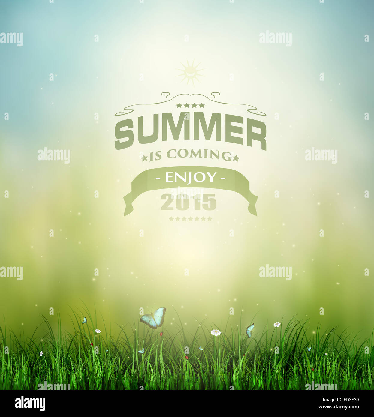 Summer Background With Grass, Flower And Butterflies And Title ...