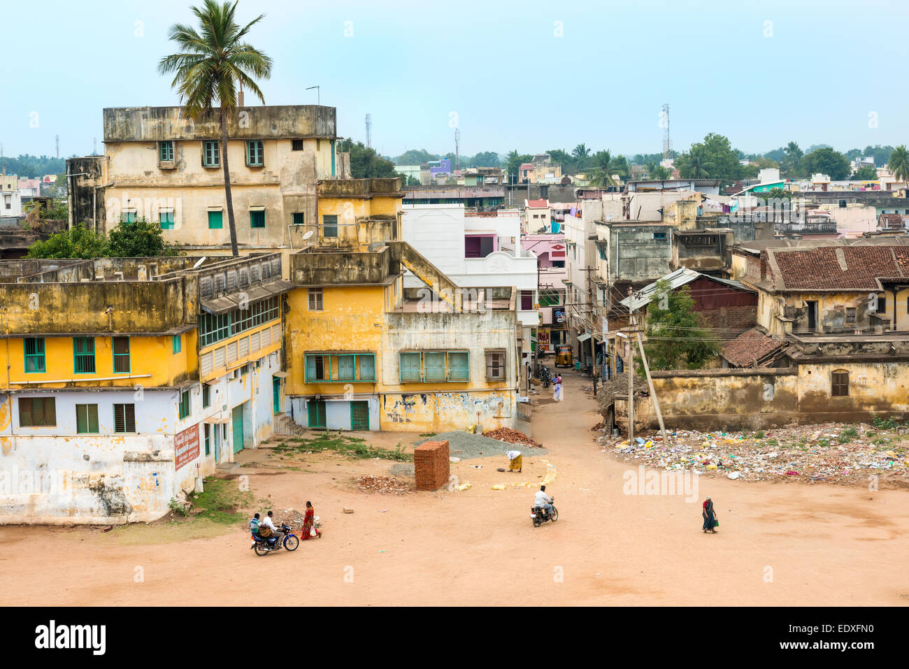 THANJAVOUR, INDIA - FEBRUARY 14: Top view of the city Thanjavour. India ...
