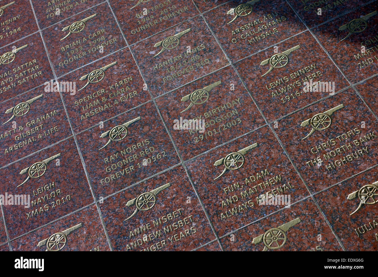 Memorial plaques outside Arsenal F.C. Emirates Stadium, London Stock ...