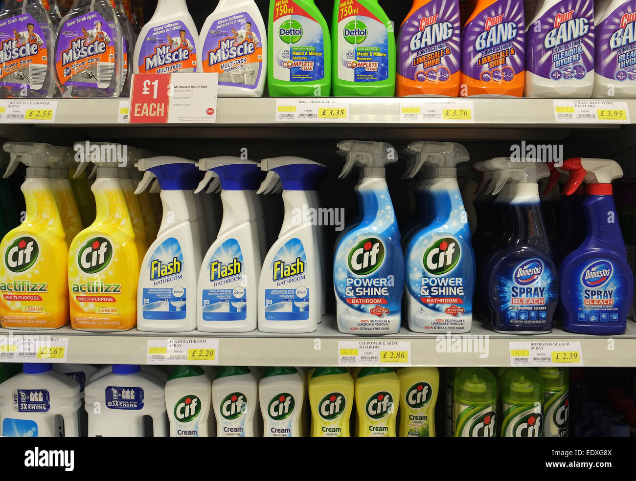 Supermarket cleaning produce on sale, 11th January 2014 Stock Photo - Alamy