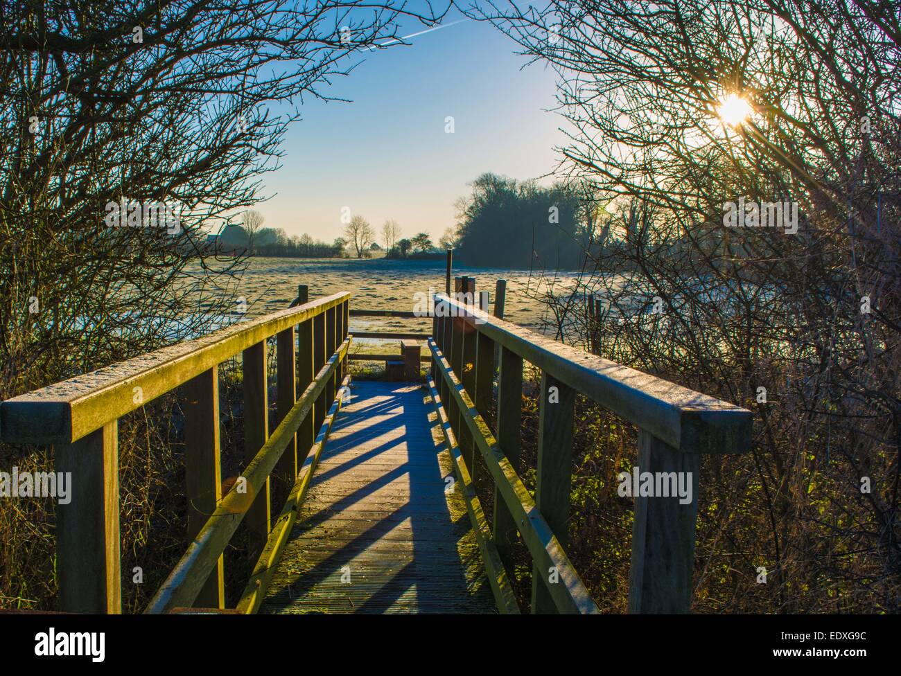 Frosted footpath bridge Stock Photo - Alamy
