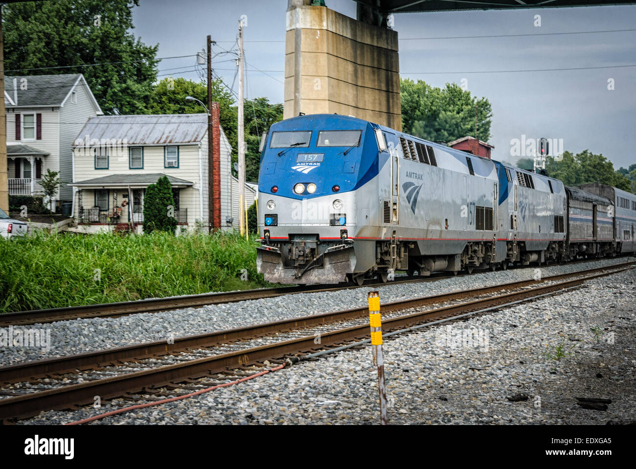 Amtrak P42DC Locomotives No 157 & 94 passing Brunswick, MD Stock Photo ...