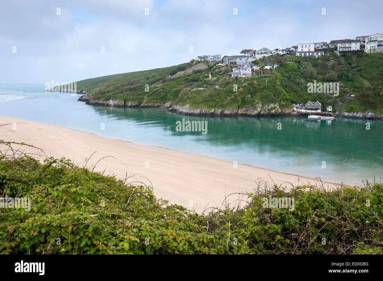 The river Gannel meeting the sea at Crantock beach, Newquay, Cornwall ...