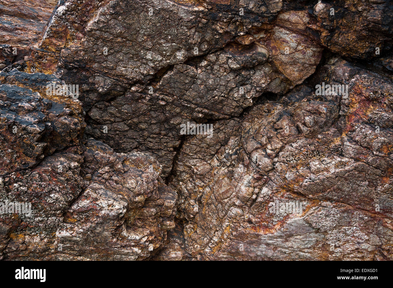 Interesting geology in the rocks at Perranporth beach in Cornwall Stock ...