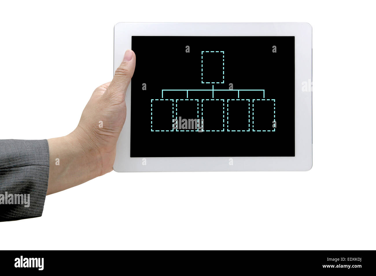 Business Hand Hold Technology Tablet With Empty Organization Chart for ...