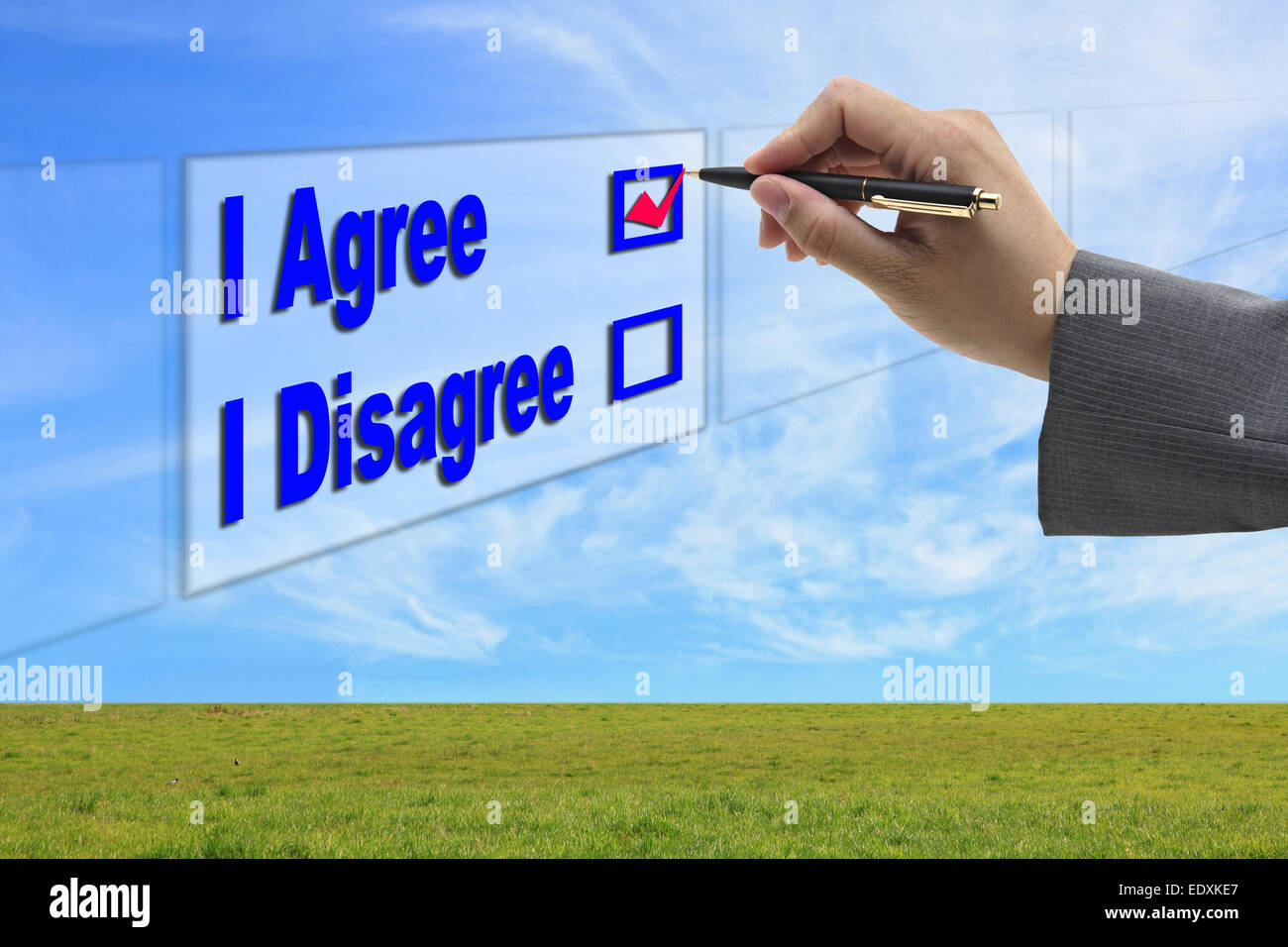 asian Business man hand choosing I Agree option on touch screen for ...