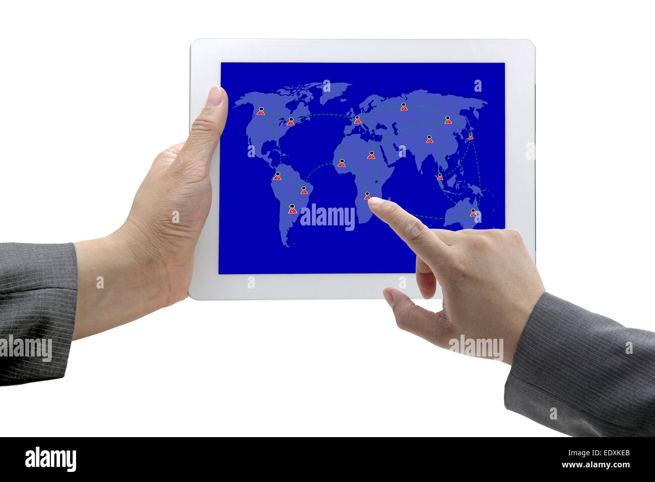business hand touch on social network on tablet Stock Photo - Alamy