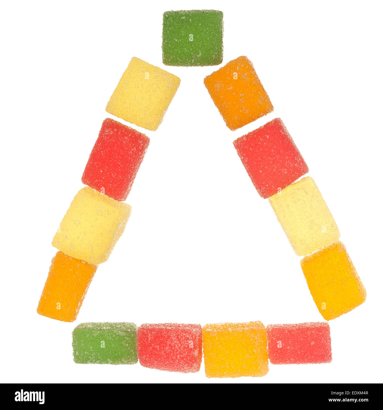Colorful triangle made of jelly candies isolated on white background ...