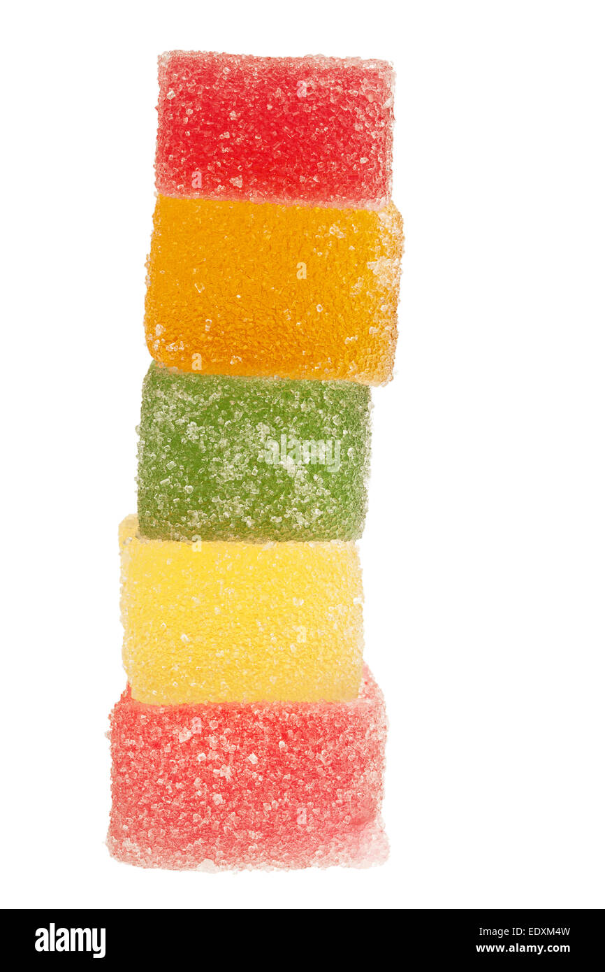 Colorful tower made of jelly candies isolated on white background Stock ...