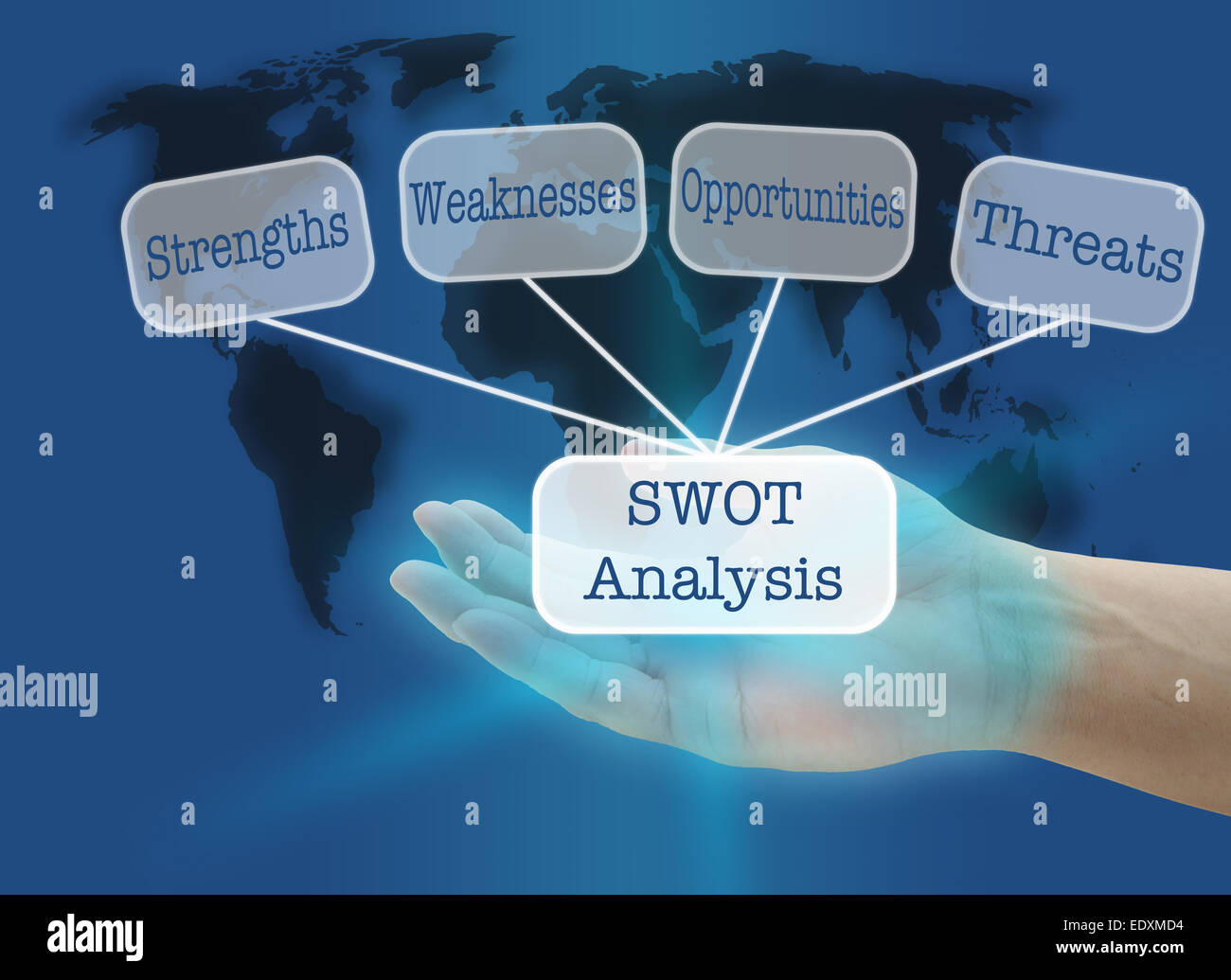man hand hold business SWOT concept with world map background Stock ...