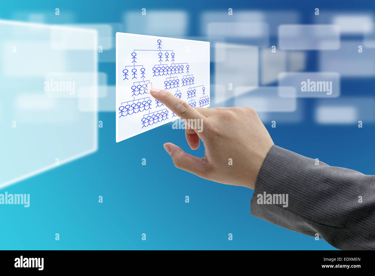 man hand touch on vacant position in organization chart for Job Seeking ...