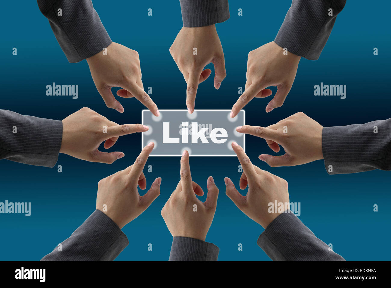 team of businessman push on like button for teamwork concept Stock ...